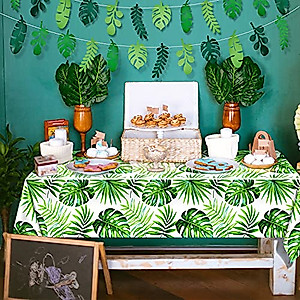 2 Pieces Palm Leaf Table Covers Hawaii Green Palm Leaves Tablecloths Tropical Leaves Table Cloths and 2 Pieces Palm Leaves Banners Palm Leaves Banner Decorations for Tropical Party Decorations