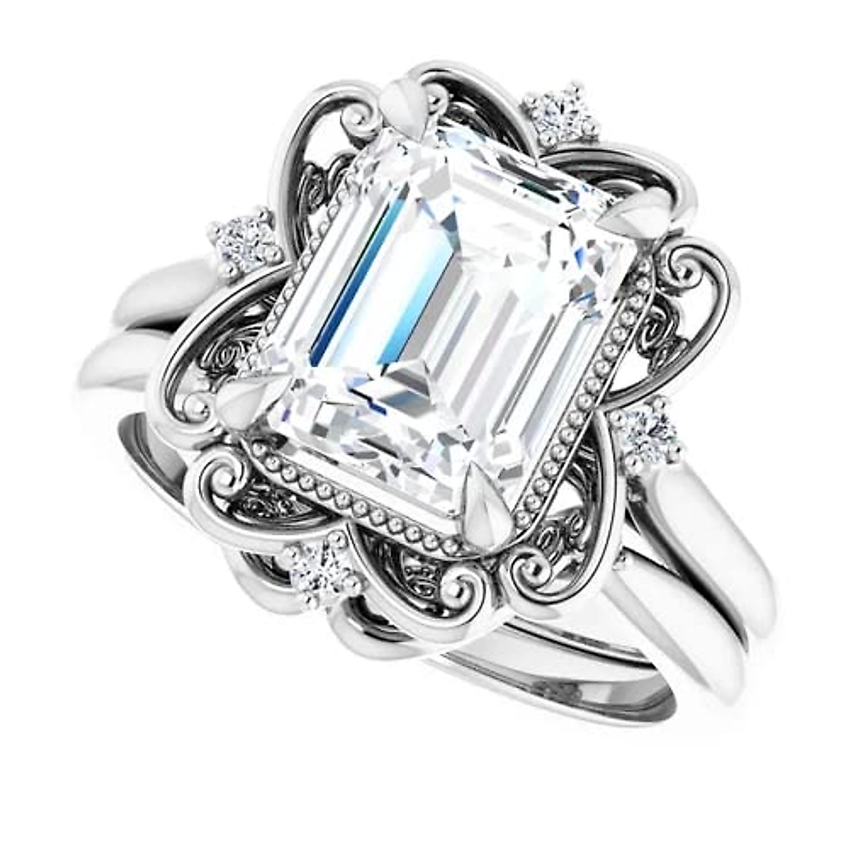 2 CT Emerald Cut VVS1 Colorless Moissanite Engagement Ring Set, Wedding/Bridal Ring Set, Sterling Silver Vintage Antique Anniversary Promise Ring Set Gift for Her (8.5)
