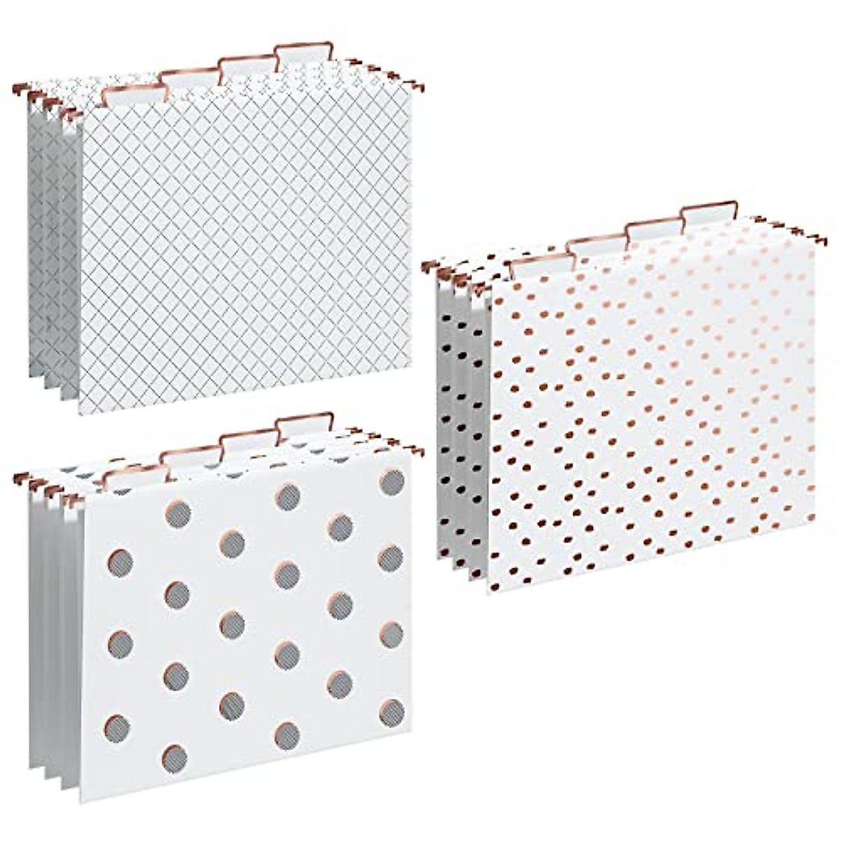 Y YOMA 12 Pack Rose Gold Hanging File Folders Letter Size Decorative File Folder Cute Pretty Hanging Folder Organizer for Filing Cabinet Office Home with 1/5-Cut Adjustable Tabs, 3 Gold Foil Design