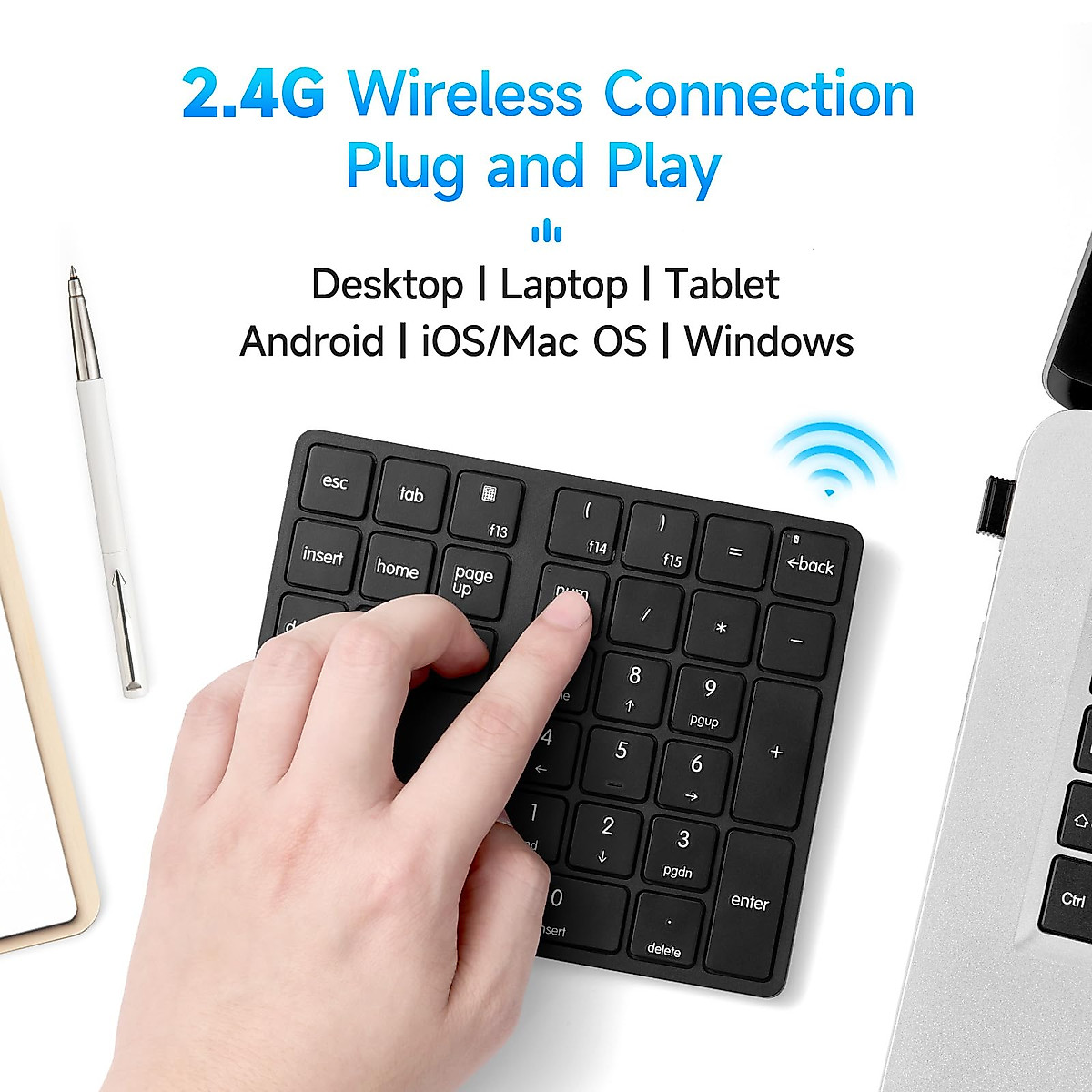 havit Wireless Number Pad for Laptop, Rechargeable 26 and 34-Key Numeric Keypad for Laptop Desktop, PC, Notebook