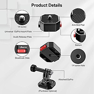 ULANZI Claw Quick Release Plate Tripod QR Camera Mount Adapter, Quick Setup Kit with 1/4'' Screw for Canon/Sony/Nikon Cameras/Zhiyun/Feiyu/DJI/Moza Stablizers Switch Between Tripod/Monopod/Slider