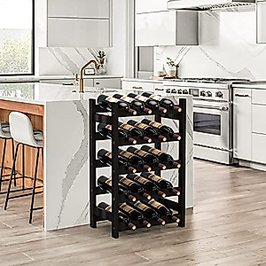 Purbambo 20-Bottle Wine Rack Freestanding Floor, 5-Tier Bamboo Wine Display Rack Storage Shelf with Table Top for Kitchen Dining Room Bar Cellar