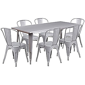 Flash Furniture Commercial Grade 31.5" x 63" Rectangular Yellow Metal Indoor-Outdoor Table Set with 6 Stack Chairs