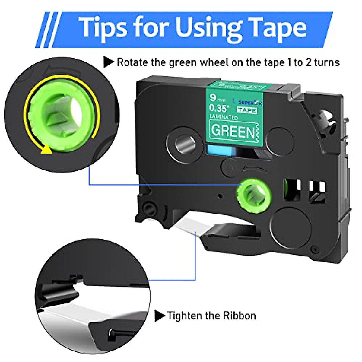 USUPERINK 5PK Compatible for Brother P-Touch Label Maker Tape TZe-725 TZ-725 TZe725 TZ725 White on Green 9mm 3/8 inch 0.35'' x 26.2ft Laminated TZe TZ Label Tape for PT-H100 E100 H110 H300