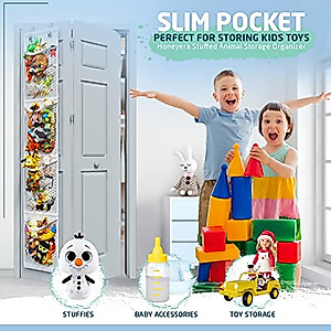 Honeyera Storage for Stuffed Animals, 12 Inch Wide Slim Over Door Organizer for Stuffies, Bi-Fold Door Closet, Baby Accessories, Toy Plush Storage/Easy Instal with Breathable Hanging White