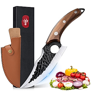 MDHAND Chef Knife - Hand Forged Butcher Knife with Sheath, Japanese Knives, Stainless Steel Viking Knife, Meat Cutting Knife for Kitchen, Camping, BBQ, Hunting, Holiday Gifts for Men
