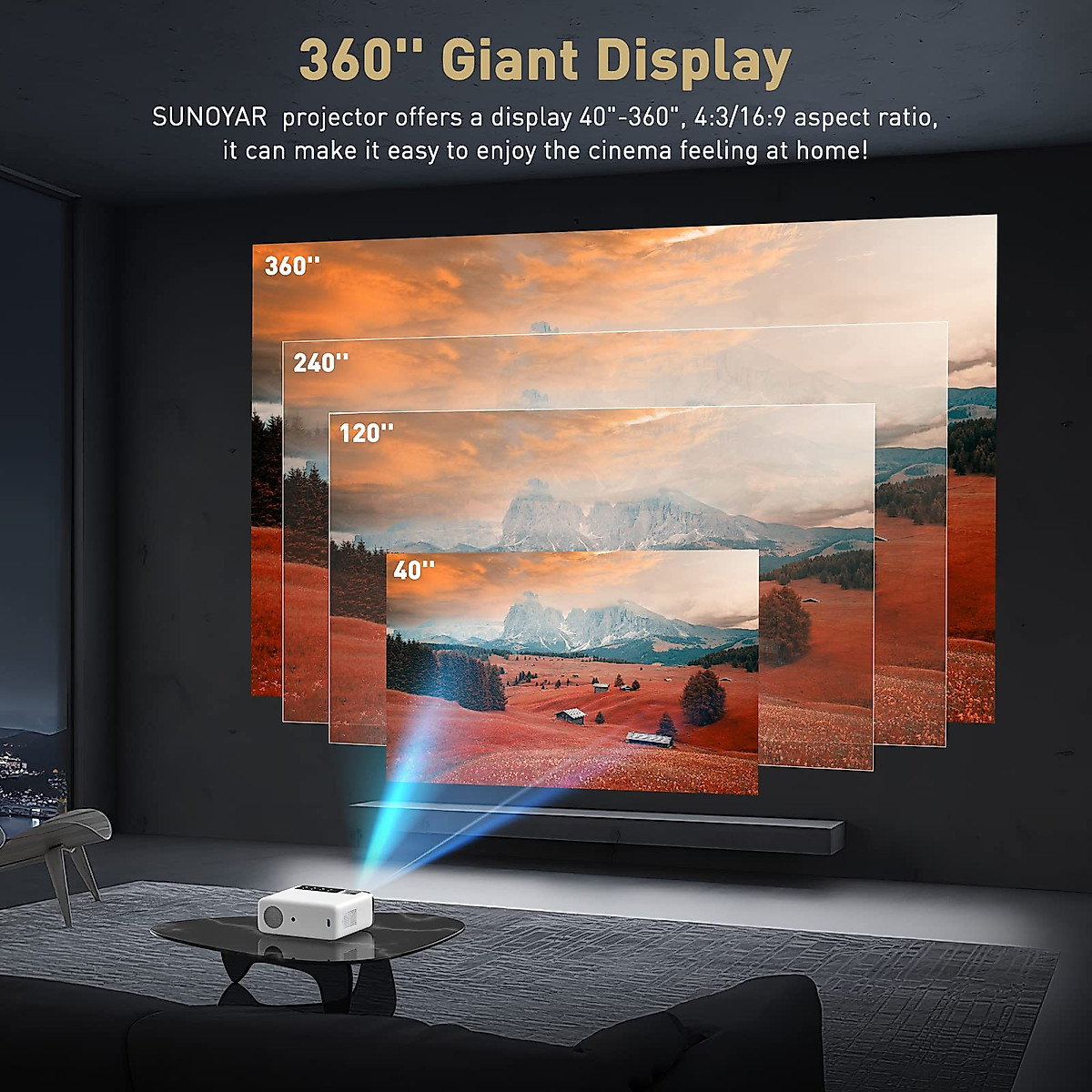 Projector, Native 1080P Projector with 100" Screen, 15000 Lux 490 ANSI lm Portable Outdoor Movie Projector Supports 4K, HD, Zoom & Keystone Compatible with Smartphone, HDMI, USB, AV, Fire Stick