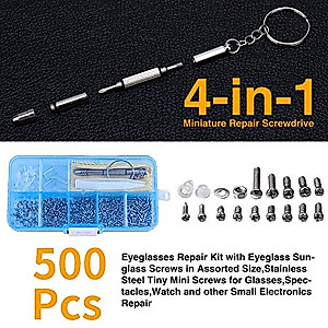 Eyeglass Repair Kit, OFONE Glasses Repair Kit with 500pcs Tiny Metal Screws Precision Screwdriver Set Tweezer and Nose Pads Fits Eyeglasses, Sunglasses, Spectacle and Watch Repair