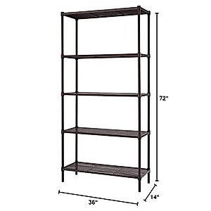 TRINITY Slat Style 5-Tier Adjustable Shelving, Metal Standing Shelf for Commercial or Residential Use in Kitchen,Bathroom,Laundry Room or Office, 1750 Pound Capacity, 36”W by 14”D by 72”H, Dark Bronze