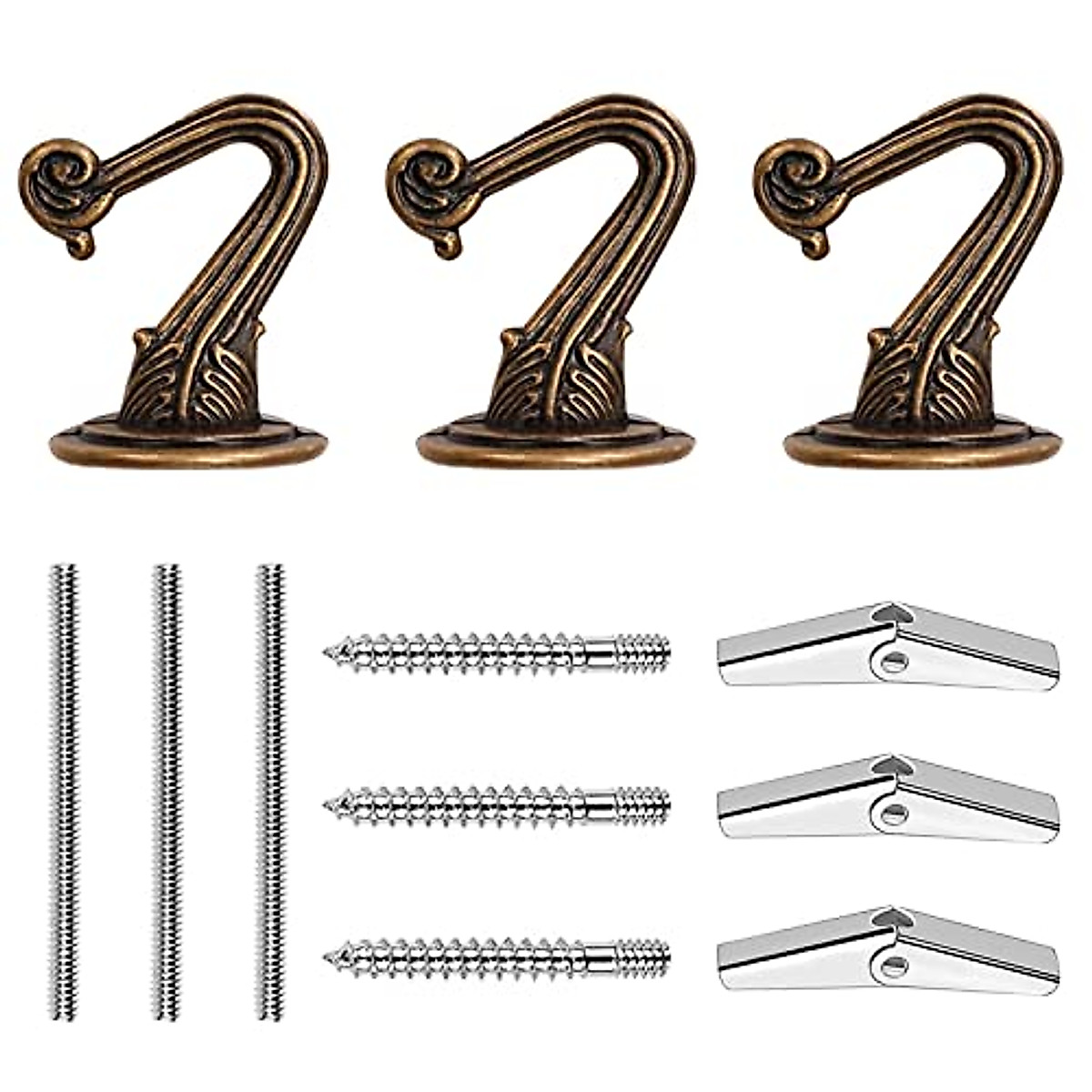 SEISSO 3 Sets Ceiling Hooks - Heavy Duty Metal Swag Hook with Hardware and Toggle Wings for Hanging Plants Ceiling Installation Cavity Wall Fixing Brass