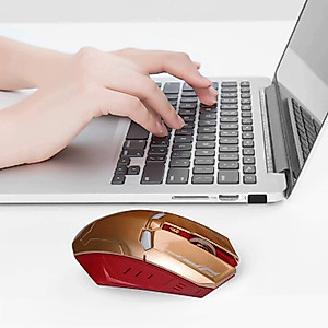Fitzladd Gaming Wireless Mouse, Six-Button Silent Iron Man Mouse 2.4G with USB Nano Receiver for Laptop and PC (Gold)