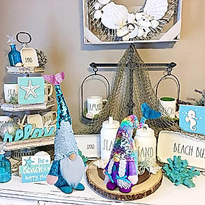 ALLYORS Sequin Summer Gnome Couple Mermaid Gnomes Beach Gnome Summer Tomte Plush Birthday Gifts Gnomes Scandinavian Decoration Shelf and Tiered Tray Decoration for Summer