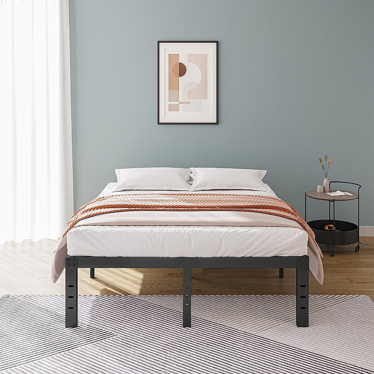 Neslime 14 Inch Full Size Bed Frame No Box Spring Needed, Heavy Duty Metal Platform Bed Frame Full, Heavy Duty, Easy Assembly and Noise Free, Black