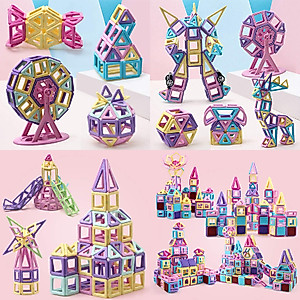 ASOK Magnetic Blocks Magnetic Tiles 133pcs 3D Castle Educational Learning and Development Toys for 3 4 5 6 7 8 9 Years Old Boys Girls Kids 133pcs