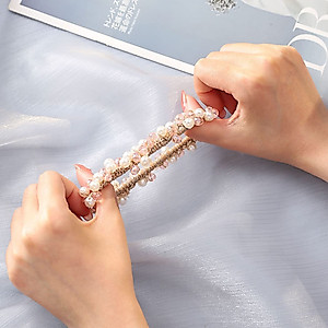 Brinie Pearl Rhinestone Ponytail Holder Pack: Pink Hair Ties, Elastic Bead Hair Bands, Stretchy Scrunchies for Women and Girls (Pack of 2)