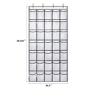 SAVERHO 35 Pockets Over the Door Shoe Organizer, Hanging Shoe Organizer for Door with 35 Mesh Pockets Large Capacity Shoe Hanging Storage Bag with 4 Metal Hooks (White-1Pack)