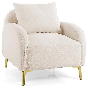 Giantex Accent Chair, Upholstered Arm Chair with Removable Pillow, Soft Padded Seat & Stable Metal Legs, Comfy Single Sofa Chair for Living Room, Bedroom, Waiting Room, Reception Room Office, White