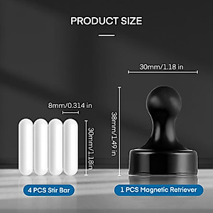 ANZESER 4 Pcs 30mm(1.8 inch) PTFE Magnetic Stirrer Mixer Stir Bar,Laboratory Bar,Stir Plate Bar + Black Stir Bar Retriever, Magnetic Retriever