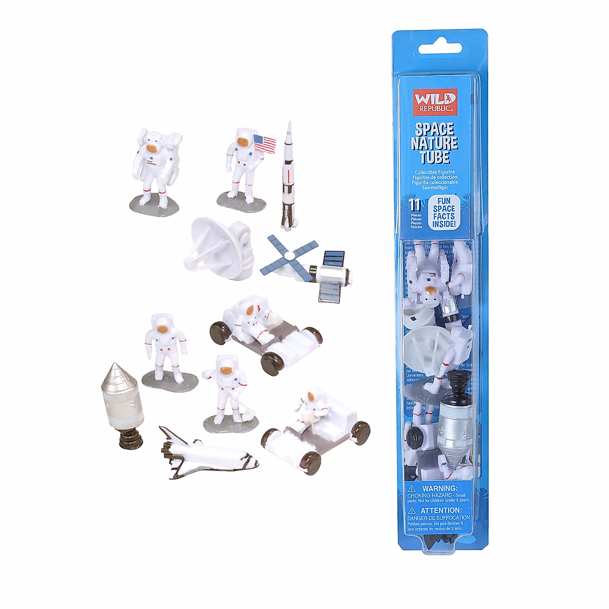 Wild Republic Figures Tube, Outer Space Toys, Shuttle, Astronaut, Space Station, Apollo Spacecraft, Lunar Rover, Saturn Rocket, Satellites Multi, 1.5" to 3"