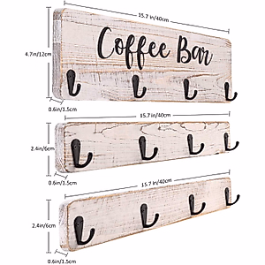 Coffee Mug Holder,Wall Mounted Coffee Mug Rack,Rustic Wood Cup Organizer with 12 Hooks,Kitchen Display Storage and Collection (White)