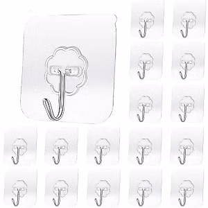 Alayaglory Transparent Adhesive Hooks 30 lb(Max), Waterproof and Oilproof Reusable Seamless Hooks, Heavy Duty Wall Hook for Kitchen Bathroom Office (8 Pack) Transparen