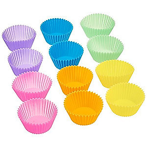 Amazon Basics Reusable Silicone Baking Cups, Muffin Liners - Pack of 12, Multicolor