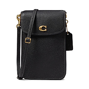 Coach Polished Pebble Leather C Phone Crossbody, Black