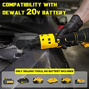 3/8" Cordless Ratchet Wrench Compatible with DEWALT 20V Battery, Electric Power Ratchet, Variable Speed Trigger, 45 Ft-lbs 400 RPM Wrench Tool, 7 Sockets, 1/4" Adapter & 3" Extension Bar (Tool Only)
