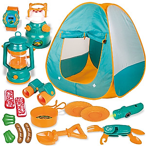 FUN LITTLE TOYS Pop Up Tent with Kids Camping Gear Set, Kids Play Tent Outdoor Toys Camping Tools Set for Kids
