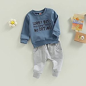 LXXIASHI Toddler Baby Boy Clothes Set Letter Print Pant Set Long Sleeve Crewneck Sweatshirt Top + Pant 2Pcs Fall Outfits