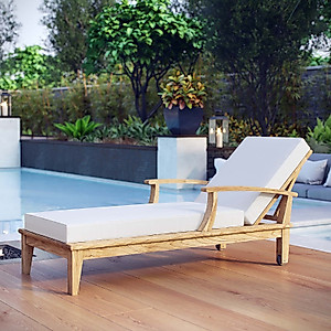 Modway Marina Premium Grade A Teak Wood Outdoor Patio Chaise Lounge Chair in Natural White