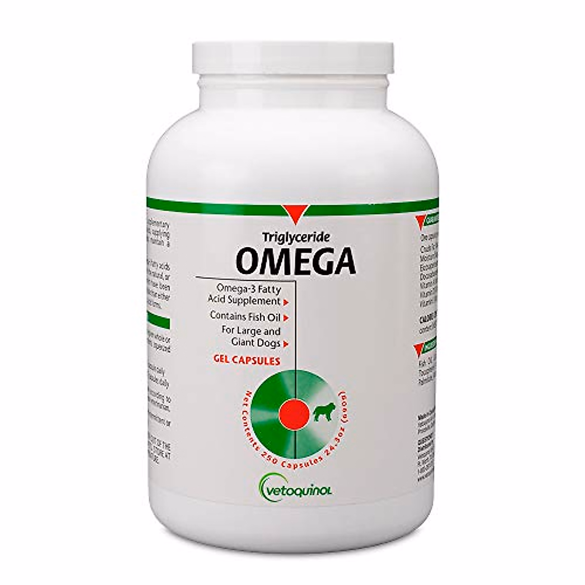 Vetoquinol Triglyceride Omega 3 Supplement for Large Dogs, Dog Fish Oil Supplement with EPA and DHA, Promotes Skin, Coat, Joint, and Immune Health, Omega 3 Fish Oil for Dogs 60lbs or More, 250ct