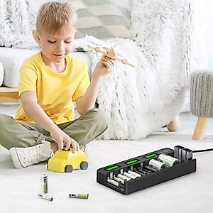 EBL 12+2 Bay LCD Rechargeable Battery Charger for AA AAA C D Ni-MH Ni-CD Rechargeable Batteries & 9V NiMH Ni-CD Li-ion Rechargeable Batteries (AC Power Supply)