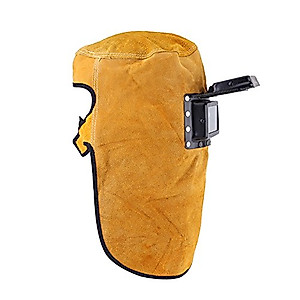 Leather Welding Hood Welder Mask Breathable Welding Helmet For Eyes Face Neck Protection Leather Welding Mask with Lens, Yellow