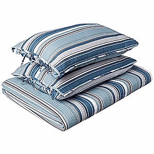 Stone Cottage Fresno Collection Quilt Set-100% Cotton, Reversible, Medium Weight Bedding with Matching Shams, Queen, Blue