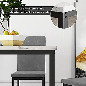 YOFE Dining Table Set for 4, Kitchen Table with 4 Chairs,Faux Marble Tabletop & 4 Leather Upholstered Chairs for Dining Room,Kitchen, Dinette, Breakfast Nook (Gray+White)