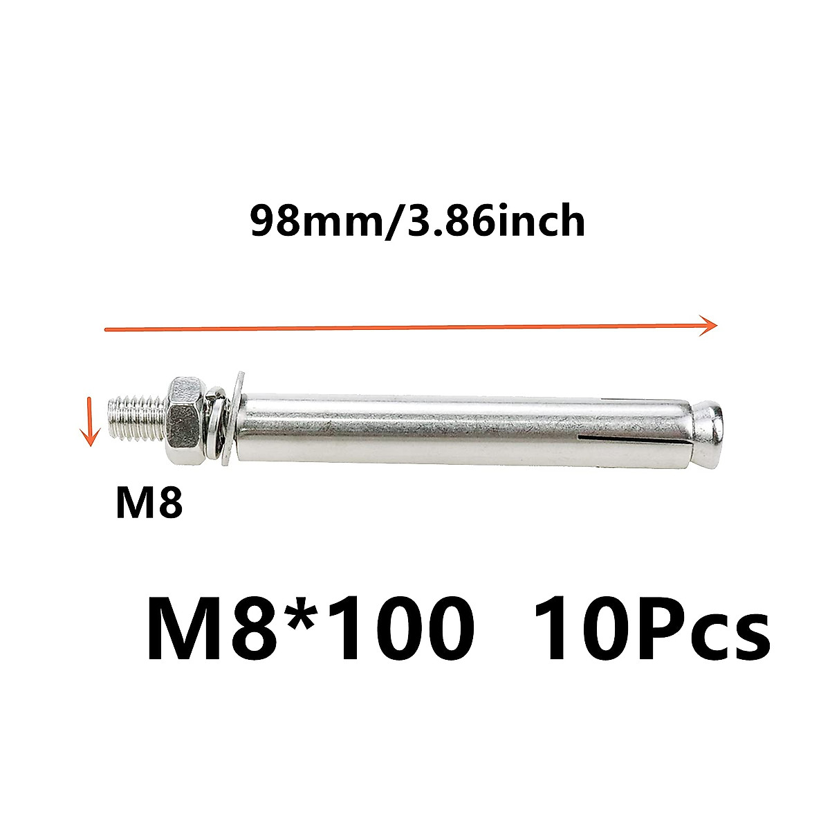 Dahszhi 10Pcs Stainless Steel M8x100mm Hex Nut Sleeve Hammer Drive Anchor Expansion Bolt Fastener