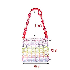 YUSHINY Women Hollow Evening Candy Rainbow Bag Handmade Acrylic Beaded Purse with DustBag