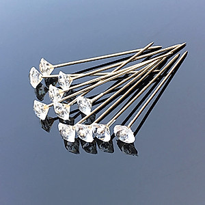 100pcs Corsage Boutonniere Pins 2 Inch Bouquet Flower Floral Diamond Rhinestones Pins Crystal Head Clear Straight Pins for Wedding Bridal Hair Accessories Jewelry Decoration DIY Craft Sewing