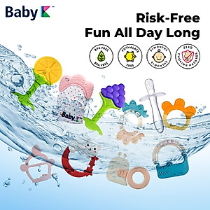 BABY K Baby Teething Toys Set 10 Pcs (Mint Green) - Teething Mittens for Babies - Freezable Teething Toys for Gum Relief - Sensory Toys for Babies with Soft Nubs - Rattles for Babies 6-12 Months