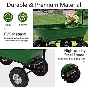 Garden Dump Cart - Poly Utility Wagon Carts 600lbs Capacity with Steel Frame for Outdoors, Lawns, Yards, Farms, and Ranches, Green