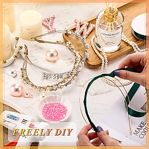 Syhood 4 Pieces Metal Double Layer Headbands Row Wire Headband for Women Wedding Hair Band Elastic Metal Hairband for Girls (Gold,Round)