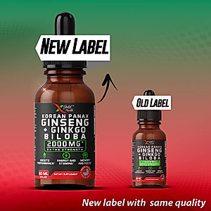 Korean Red Panax Ginseng 2000mg + Ginkgo Biloba Extra Strength Root Extract Supplement for Men & Women,High Ginsenosides, 2 fl oz Natural Advanced Liquid Extract for Energy, Performance & Focus