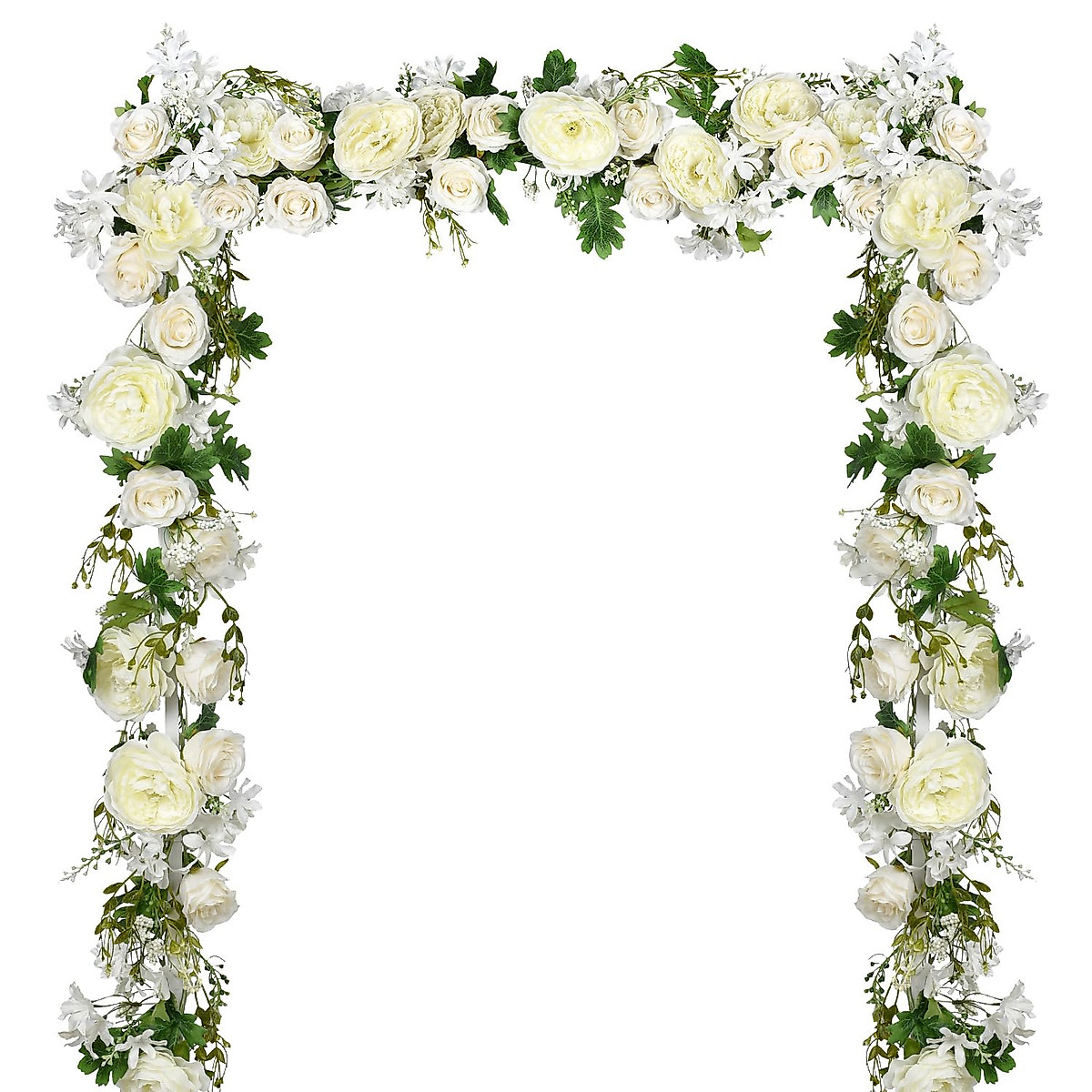 Lvydec 2 Pack Artificial Peony Flower Garland - 6ft Silk Peony White Flower Garland Arch Flower Vine for Wedding Party Table Decoration (2, White)
