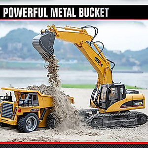 TEMA1985 Full Functional Remote Control Excavator Construction Tractor, Excavator Toy with 2.4Ghz Transmitter and Metal Shovel