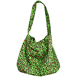 ZAIIVE Leopard Pattern Corduroy Tote Bag, Retro Green Leopard Print Crossbody Corduroy Shoudler Bag For Women Travel Shopping With Magnetic Snap