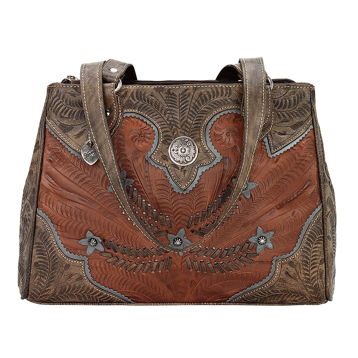 American West Leather Women's Desert Wildflower Tote Brown One Size
