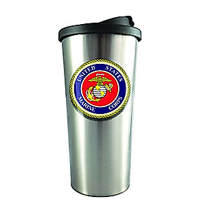 Spoontiques 20830 U.S. Marines Stainless Steel Travel Mug, Silver