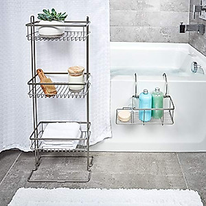 iDesign 23825EU Everett Drill Bathroom Storage, Small Metal Hanging Tray, Bath Caddy for Soap, Cosmetics, Books, Tablet and Phone, Matte Silver, 30.7 cm x 26 cm x 17 cm