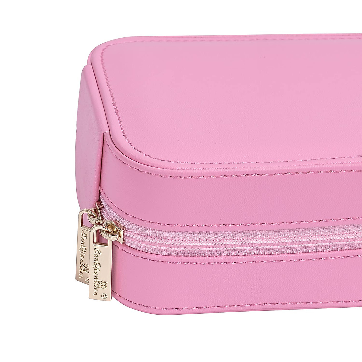 Luxury Leather Travel Jewelry Box for Women Mini Organizer Small Jewelry Portable Travel Case for Rings Earrings Necklace Multifunctional Storage Mother's Day Gift Women Wife Daughter Gift (PINK)